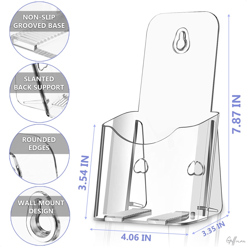 Acrylic Brochure Holder Wall Mount Flyer Magazine Pamphlet Transparent ...