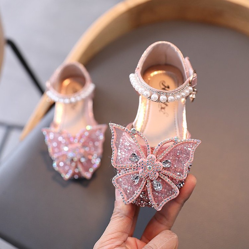 Girls Cute Shoes Butterfly Flats Bling Blilng Diamond Bowknot Soft Kids ...