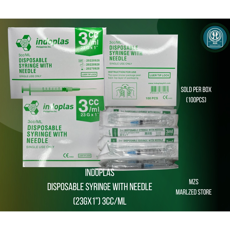 INDOPLAS / SURRMED Cardinal 3cc DISPOSABLE SYRINGE WITH NEEDLE (23GX1") 3CC/ML SOLD PER BOX ...