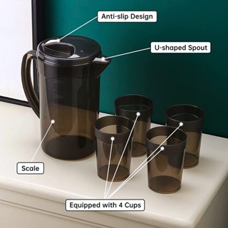 2L Pitcher Set with Free 4 Cups Fiberglass Juice Water Container Jugs ...
