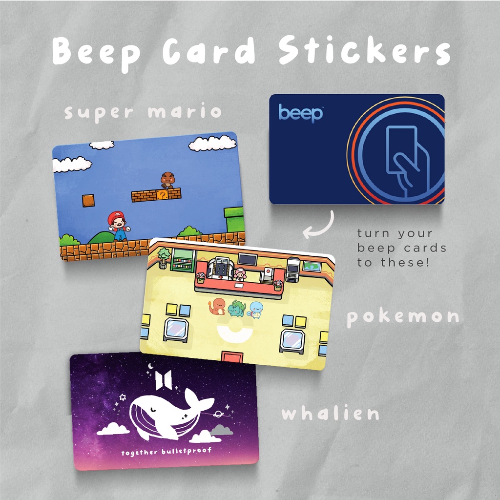Beep Card Stickers (Super Mario, Pokemon and Whalien) | Shopee Philippines