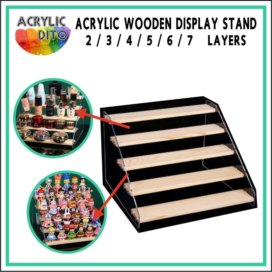 2-7 tier Acrylic Wooden Display Rack / Riser Wood Figure Stand Perfume ...