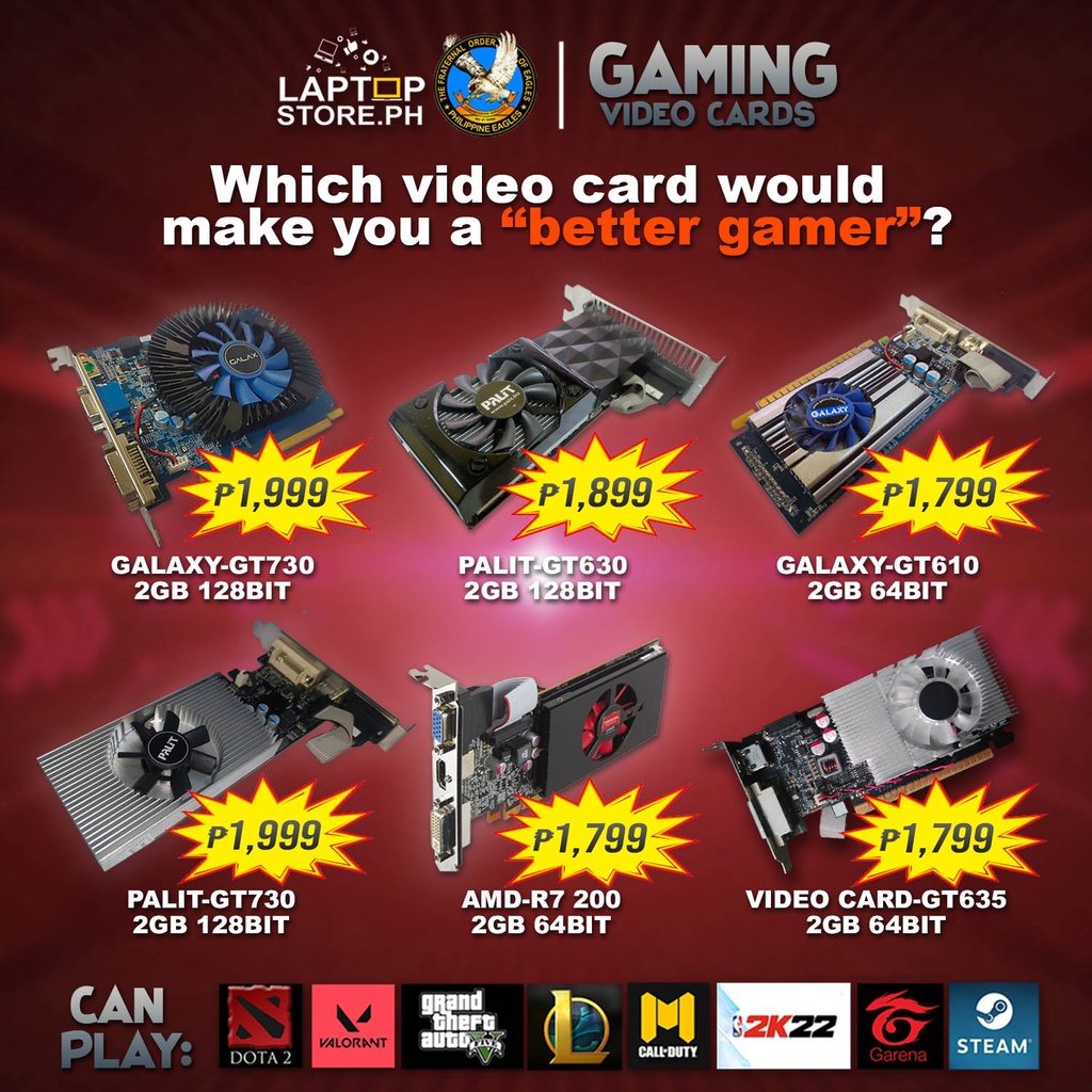 GAMING VIDEO CARD- 2GB 64 BIT & 2GB 128BIT- ASSORTED BRANDS | Shopee ...