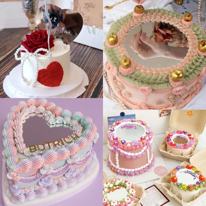 Acrylic Mirror Cake Topper round heart Decoration Valentine's Day ...