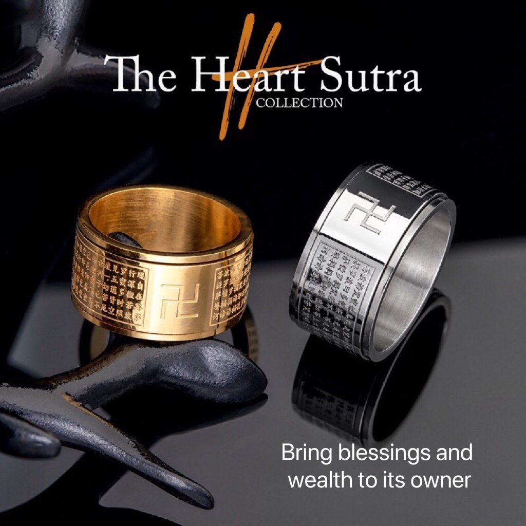 Men's & Women's 18K Stainless Steel Buddha Ring Rotating Heart Meridian ...
