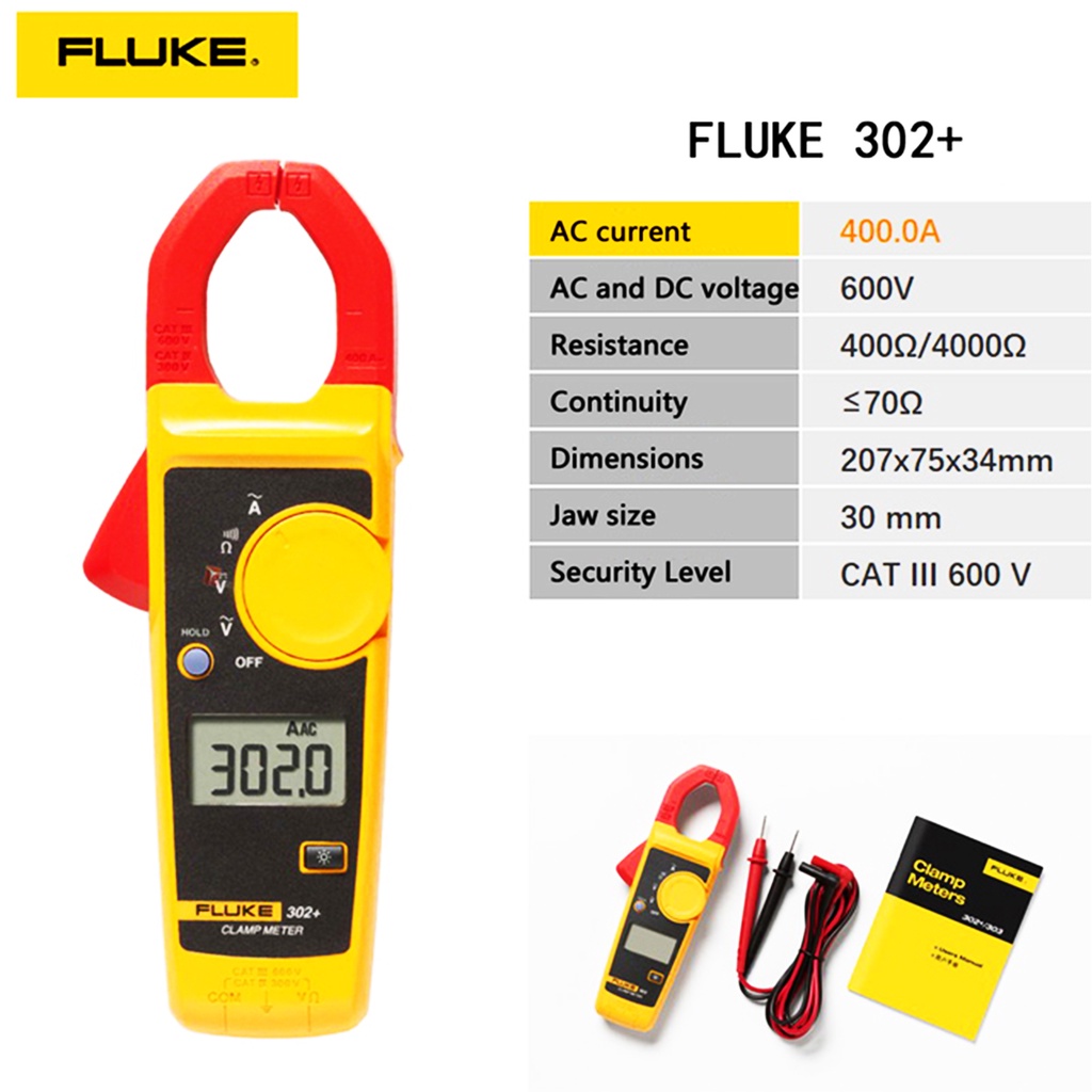 Fluke 302+ Digital Current Clamp Meter pliers ammeter Resistance Tester ...