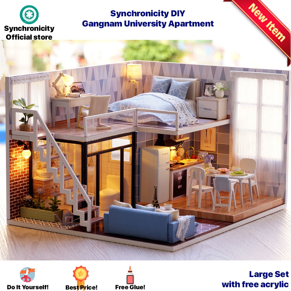 Miniature Dollhouse with Dust Cover 2 floor Series Miniature Dollhouse ...