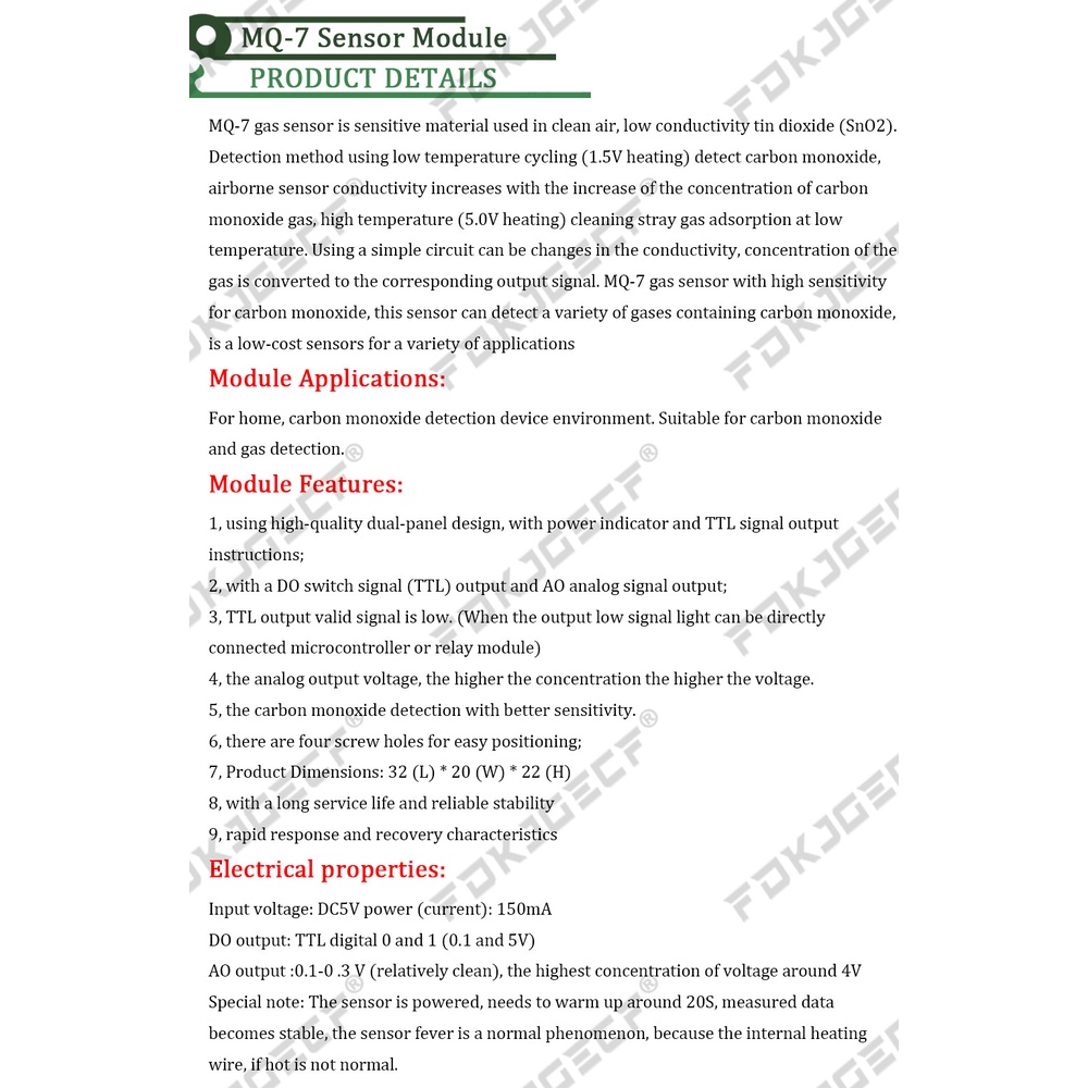 MQ-7 module Carbon monoxide gas sensor detection alarm MQ7 sensor ...