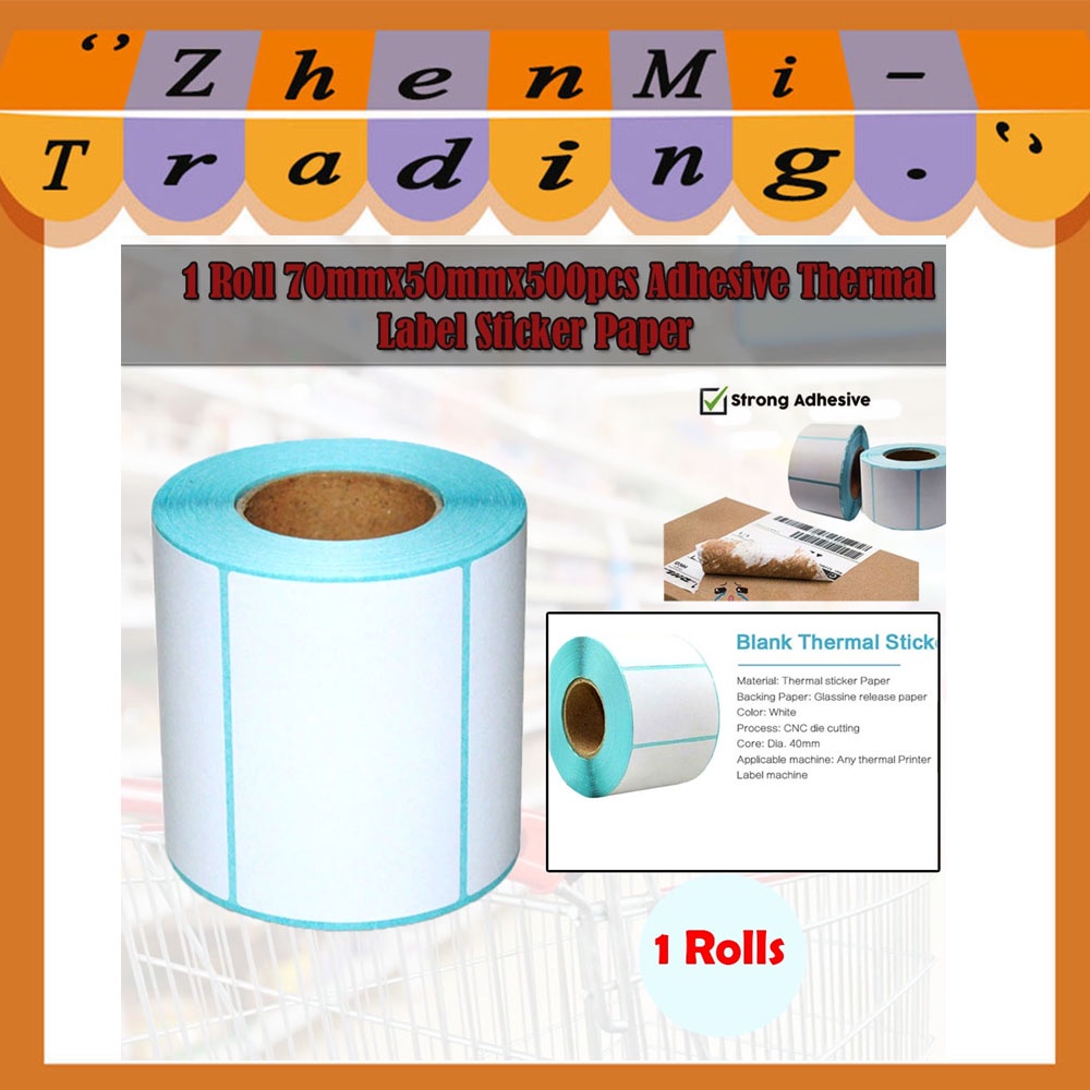 1 Roll 70mm*50mm thermal Label Adhesive Stickers 500 pcs per roll ...