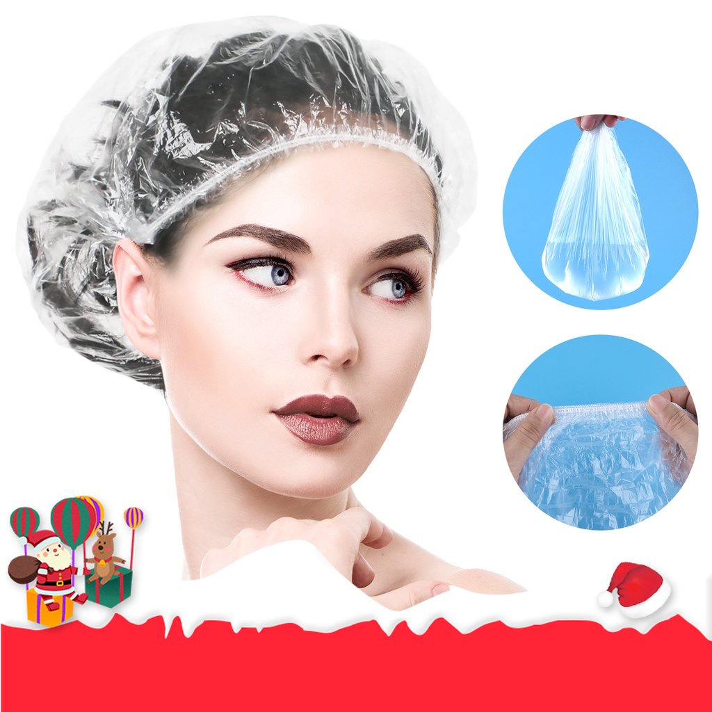 120 Pcs Disposable Shower Caps Plastic Elastic Bath Cap For Home Use