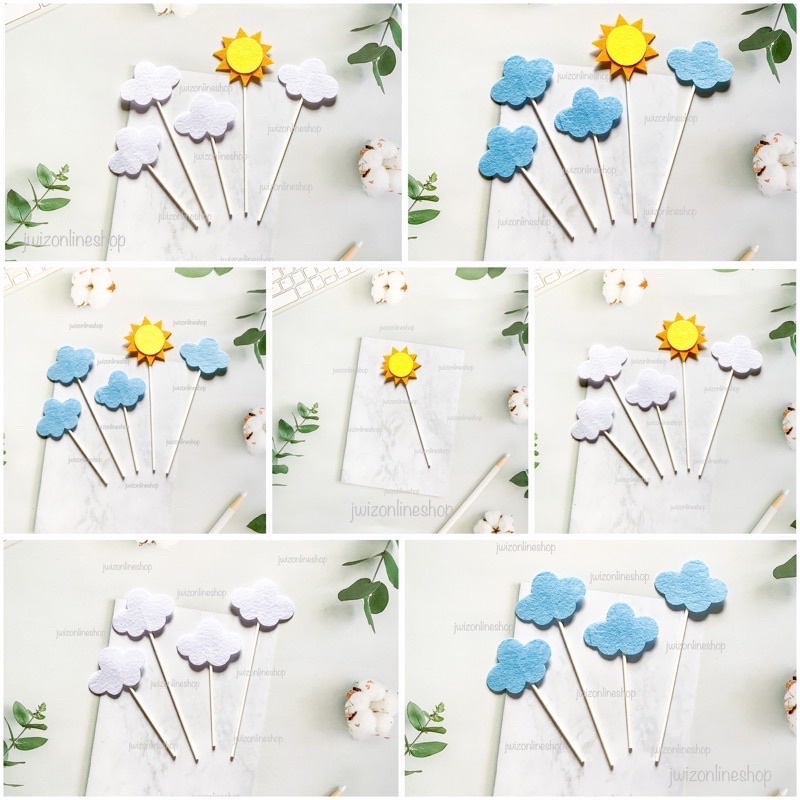 JWIZ 1 Pack Handmade Sun Clouds Artificial Felt Cake Topper Cake Insert ...