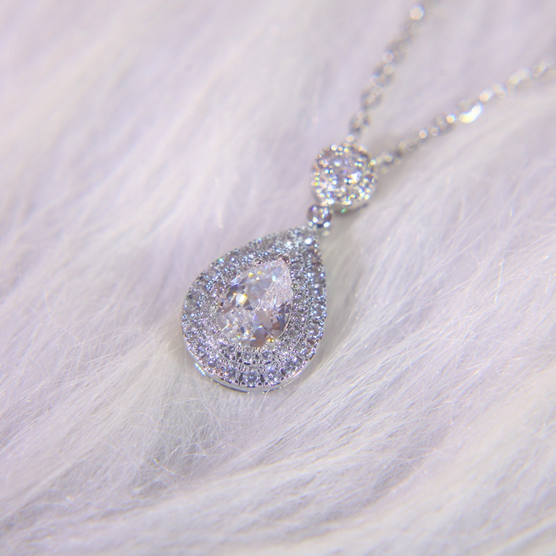 Classic Ladies Necklace Drop-Shaped Diamond Silver Chain High-End ...
