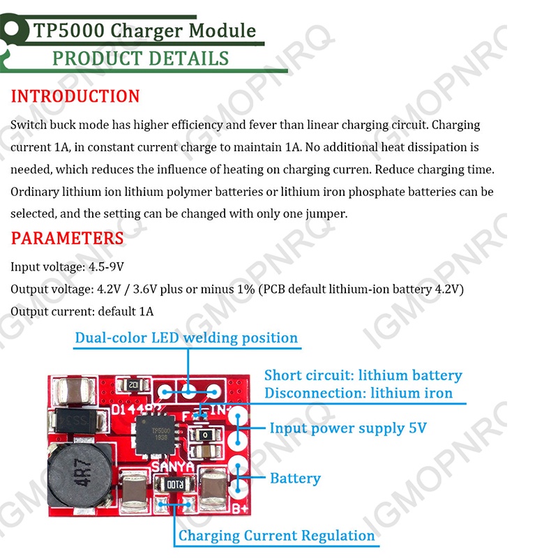 TP5000 4.2V/3.6V 1A Lithium Battery Charging Board Charger Module ...