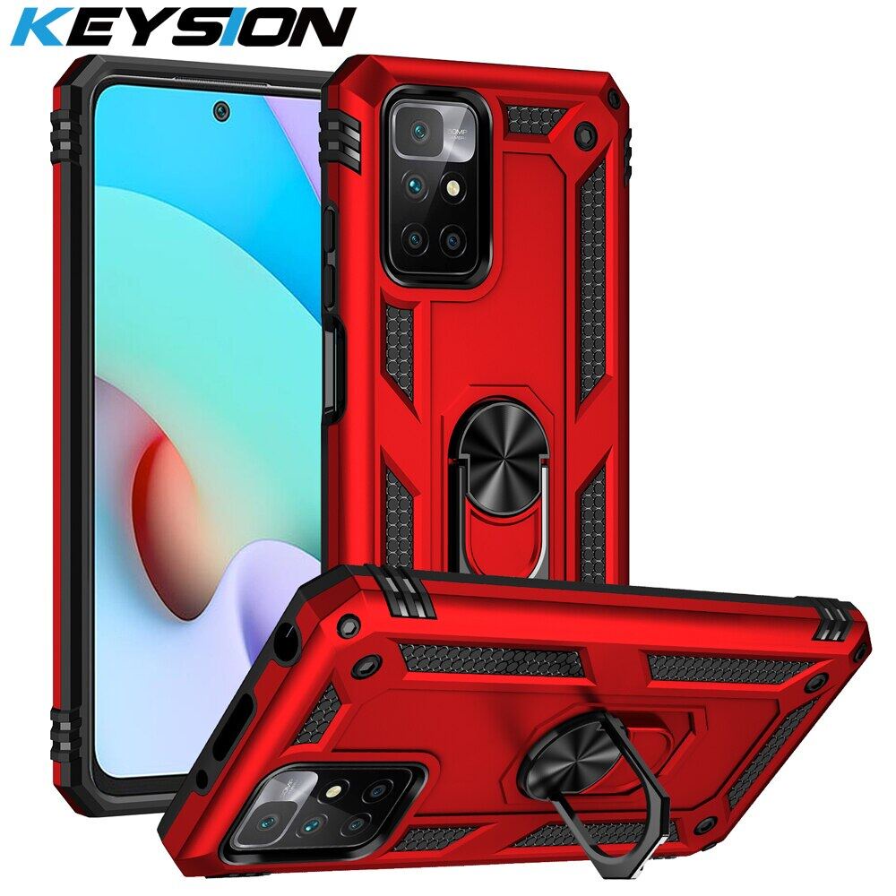 KEYSION Shockproof Armor Case for Redmi Note 10 Pro Note 10T 5G Ring ...