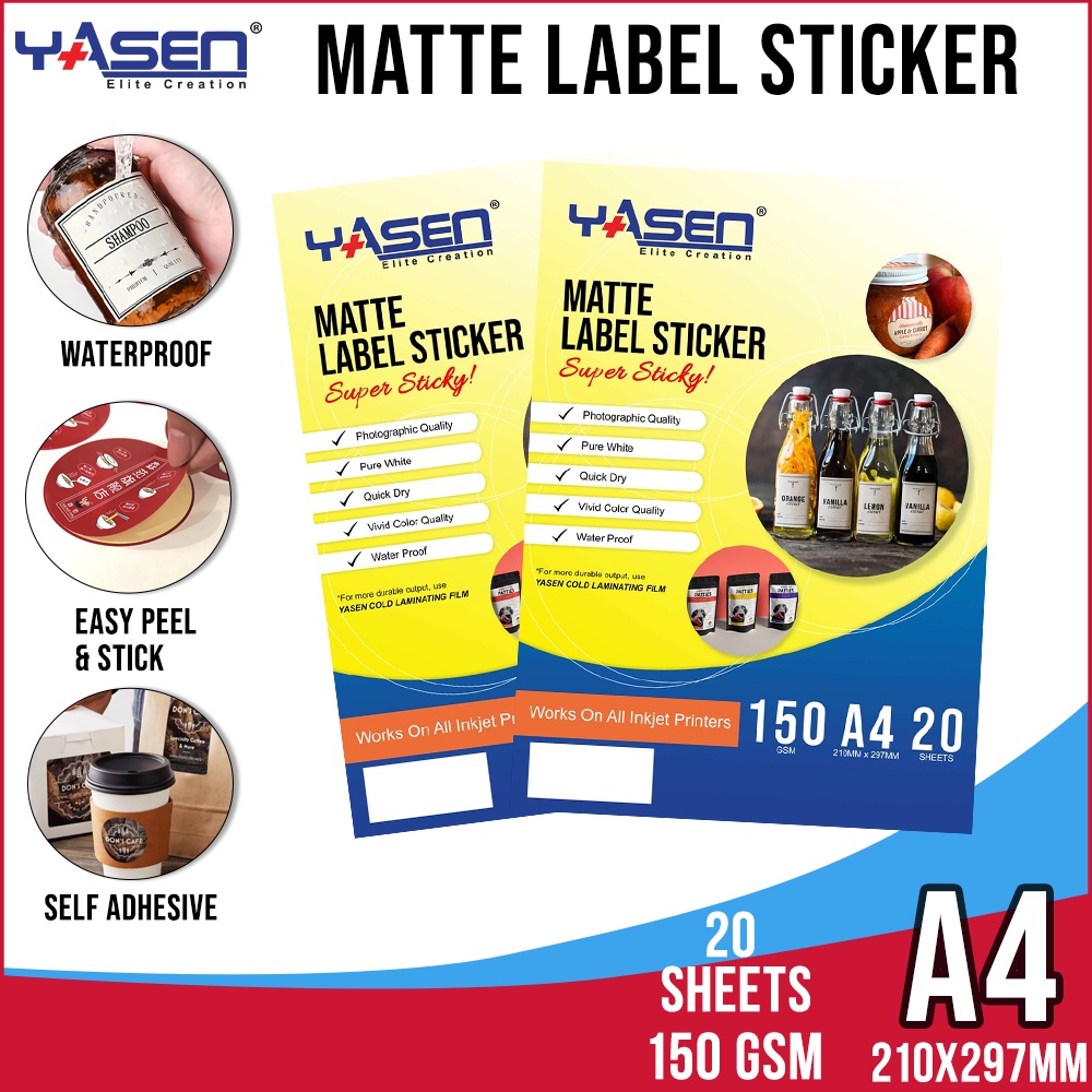 Yasen Matte Label Sticker 150 GSM A4 | Shopee Philippines
