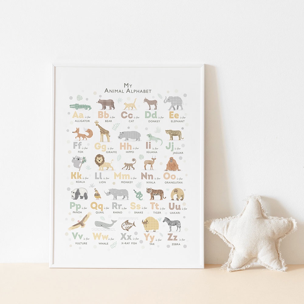 Safari Animal Alphabet Poster Nursery Boho Canvas Painting Baby Art ...