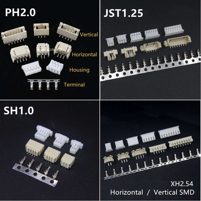 10sets SH1.0 JST1.25 SH/JST Horizontal / Vertical SMD Pin Header + Housing + Terminal Set 2.54mm ...