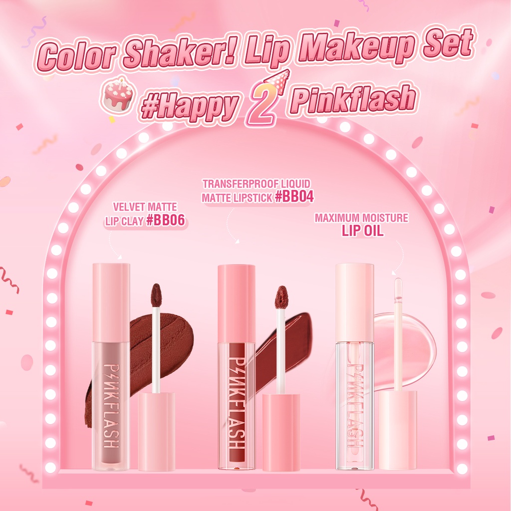 PINKFLASH 2nd Anniversary Makeup Set Waterproof Liquid Conceale Mask-proof Liquid Matte Lipstick ...