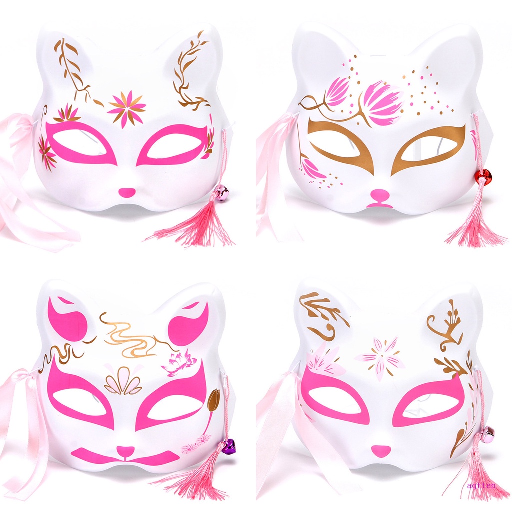 Aqtten Pink Fox Mask Japanese Cosplay Mask Anime Kabuki Kitsune Masks ...