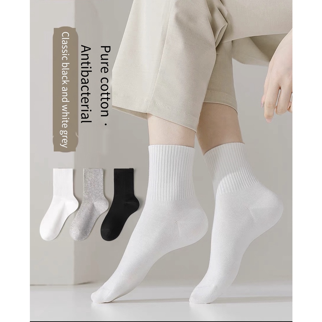 Socks pure cotton black and white men's/women's socks 12pairs | Shopee ...
