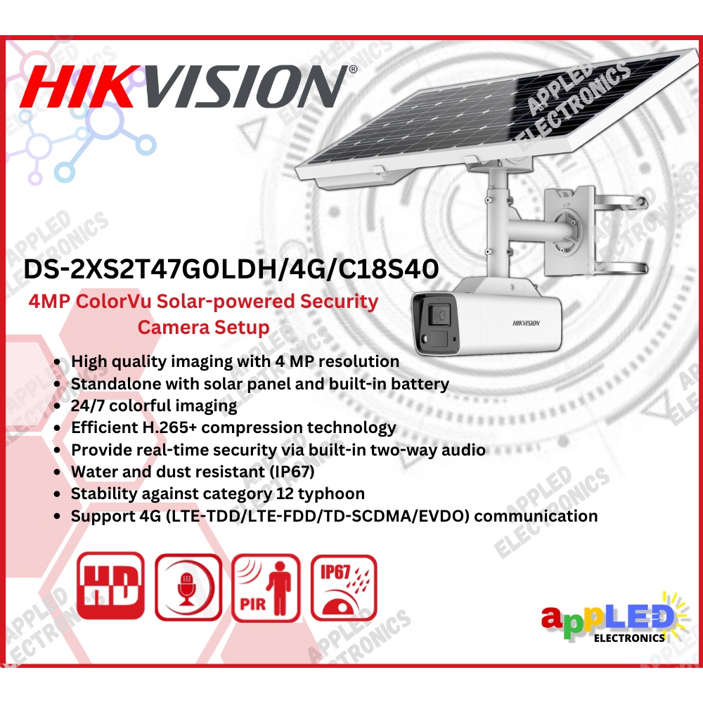 Hikvision DS-2XS2T47G0-LDH/4G/C18S40 4MP ColorVu Solar-powered Security ...