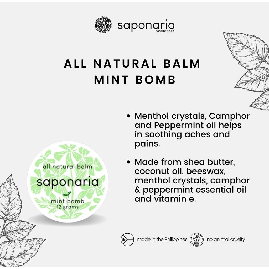 Saponaria All Natural Balm Mint Bomb 12g | Shopee Philippines