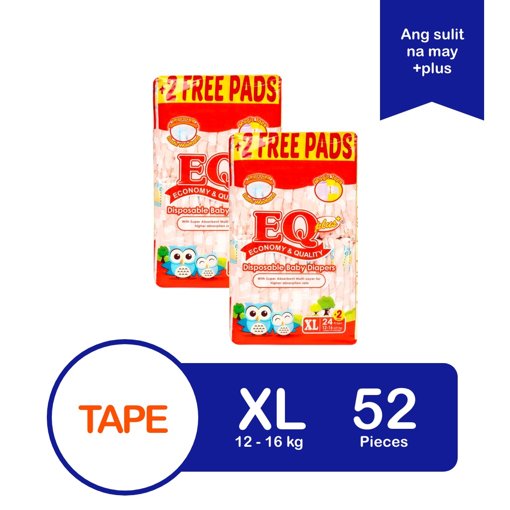 EQ Plus Big Pack XL 24's + 2 x 2 packs - Tape Baby Diapers | Shopee ...