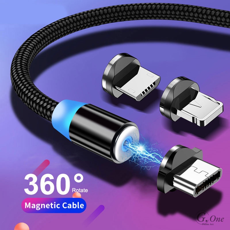 Fast Charging Magnetic 3in1 Charger Cable USB 360º Rotation Type C IOS ...