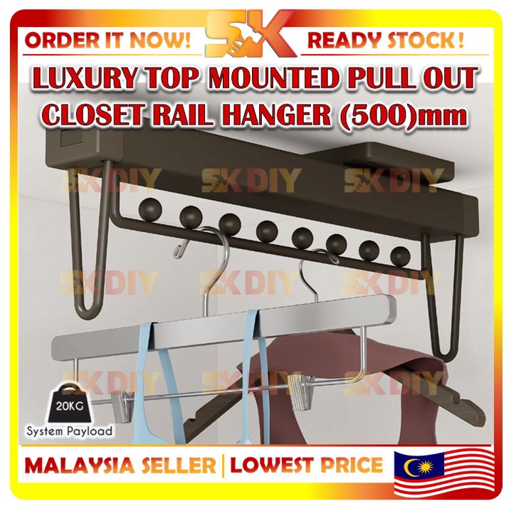 ECOWARE Luxury Top Mounted Pull Out Closet Rail Hanger 500mm Pull Out ...