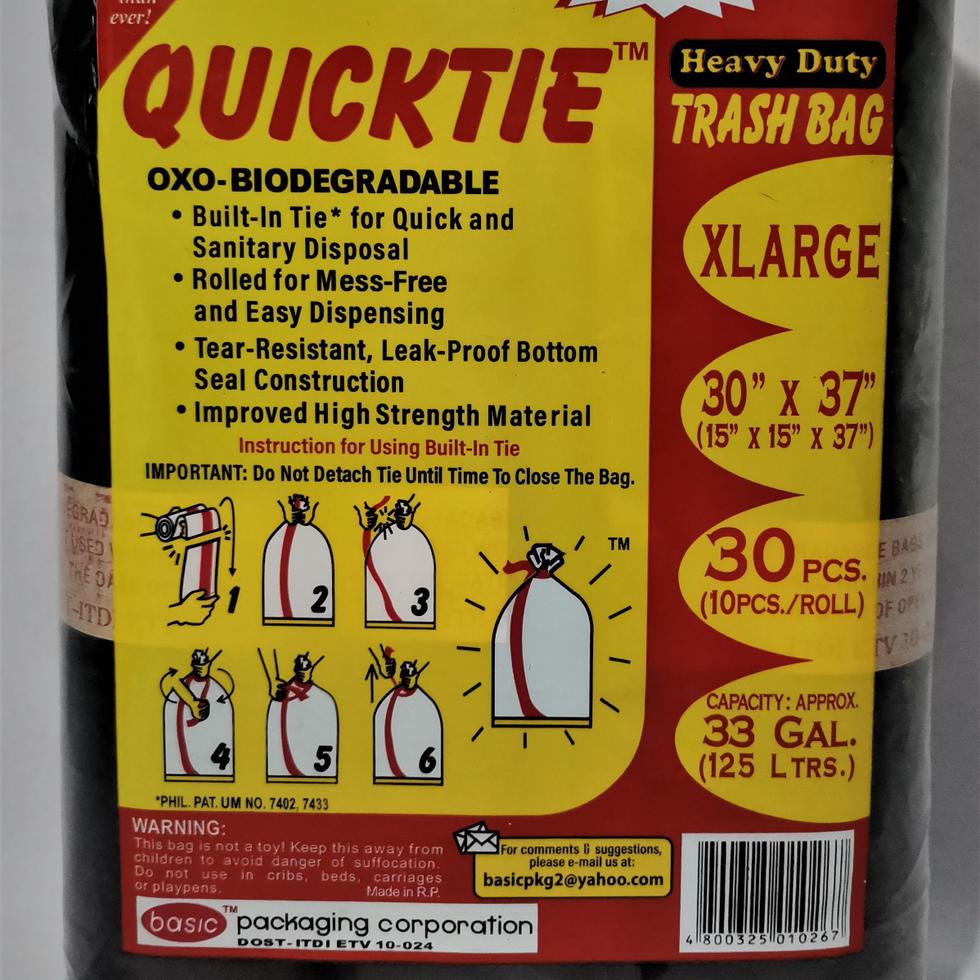Quicktie Trash Bag Extra Large Black 30s | Shopee Philippines