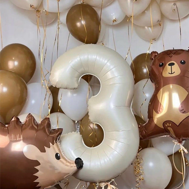 Hedgehog Bear Fox Animal Balloon Mix Cream White Number Balloons For ...
