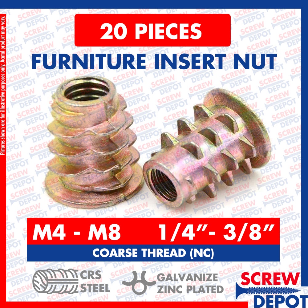 20PCS Insert Nut or Furniture Nut Tetanize Plated / Screw Depot ...