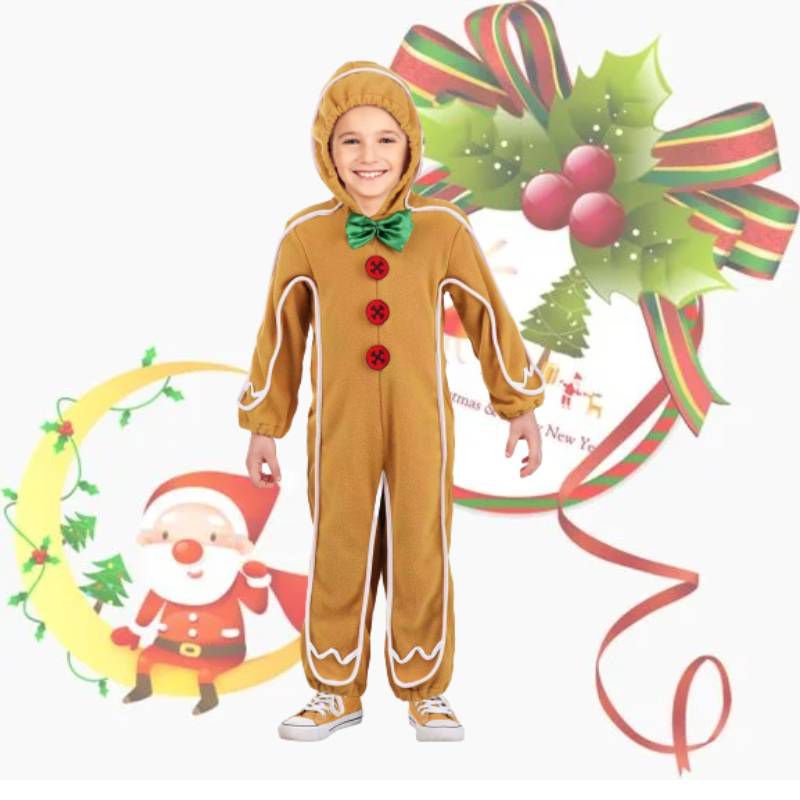 Kids Gingerbread Man Costume Cosplay Bodysuit Stage Performance Dress ...