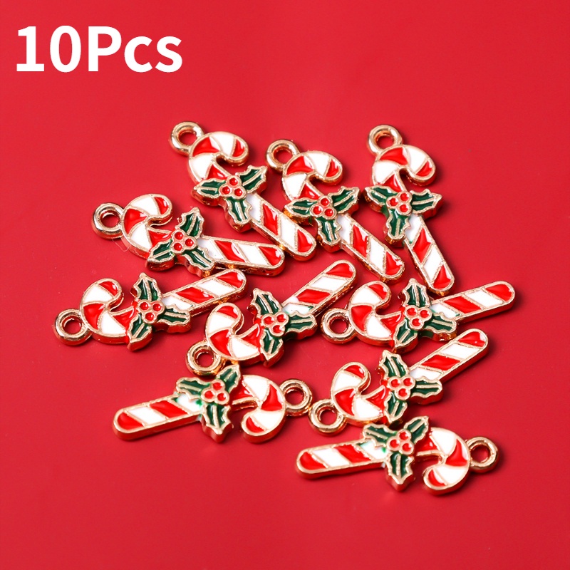 10 Pcs Xmas Candy Cane Modeling Small Charm Christmas Candy Bar Alloy ...