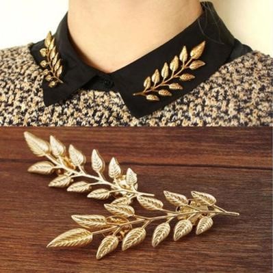 Leaf Collar Pin Brooch Classic leaves retro shirt creative golden ...