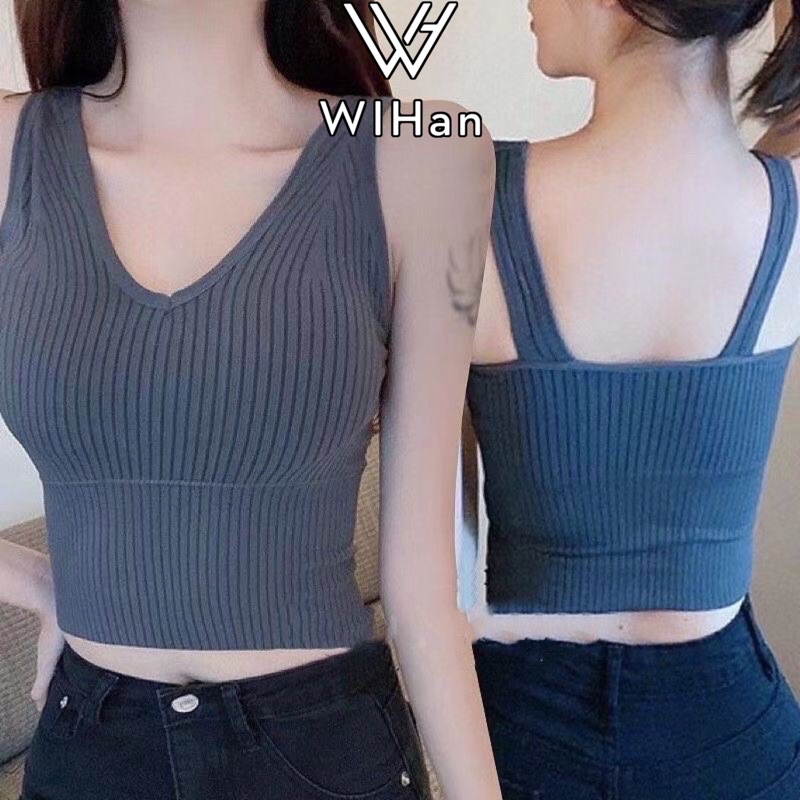 WIHan Korean Style Rib Knit Sando Crop Top Smocked Back Padded Outwear On The Go Brallete ...