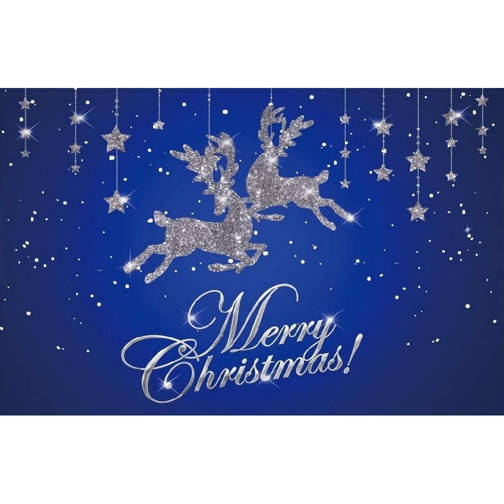 Merry Christmas Background Shiny Silver Elk Blue Photography Backdrop ...