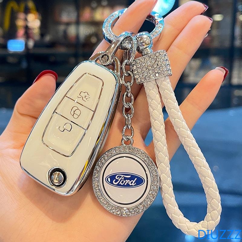 Leather Rope Ring Car Key Case Cover for Ford Fiesta Mk8 3 7 Puma Focus ...