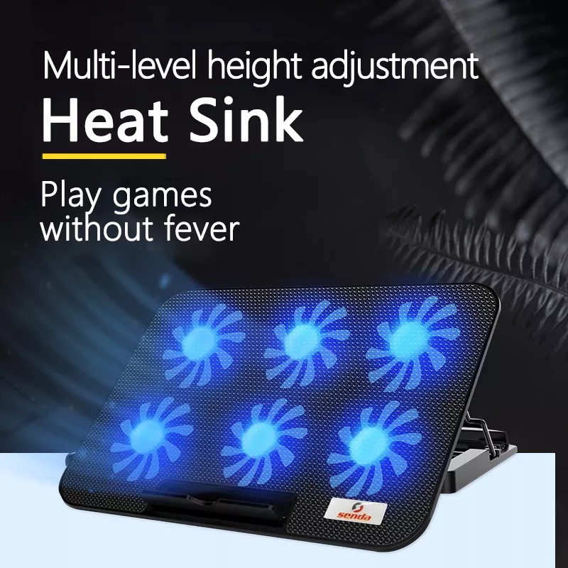 6 Fan Adjustable Foldable Laptop Cooler Pad Cooler Pad 9"-17" LED Light ...