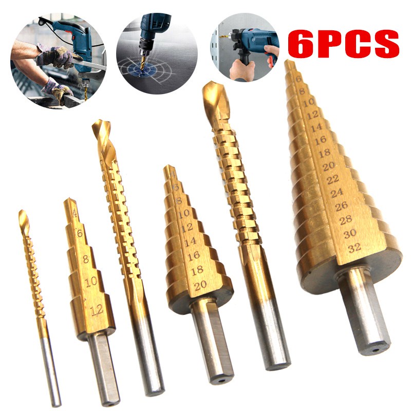 Step Drill Bit Set Titanium Coated HSS Universal Hole opener Cutter ...