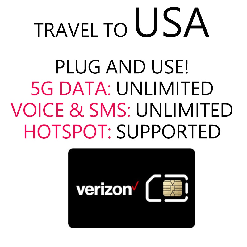 Verizon USA SIM 30/60/90 Days - Unlimted 5G DATA + Unlimited Voice/SMS ...