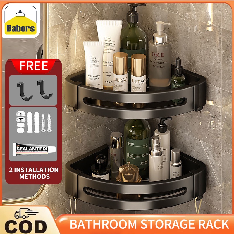 【COD】 Bathroom Organizer Storage Shelf Rack Space Aluminum Stainless ...