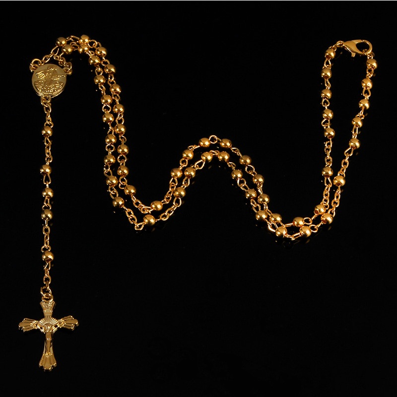 Catholic stainless steel rosary 4mm imitation gold rosary necklace ...