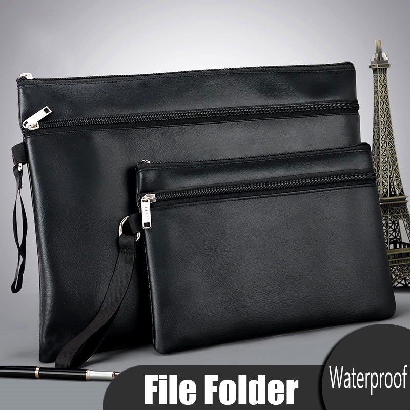 Men's pu leather A4 Document Bag file folder Fashion Handle Clip Bag ...