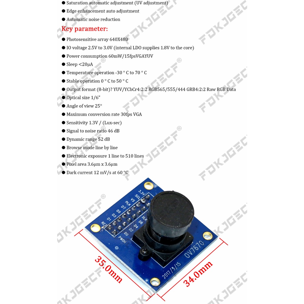 OV7670 camera module OV7670 moduleSupports VGA CIF auto exposure ...