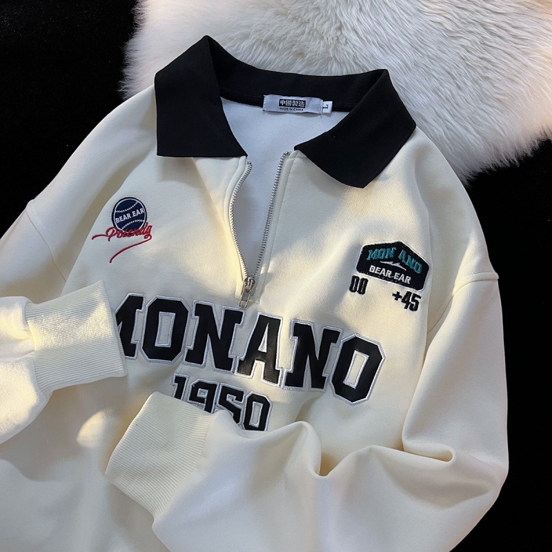 IEF 2022 new big fish scales 260g polo collar monogram logo embroidered couple top sweatshirt ...