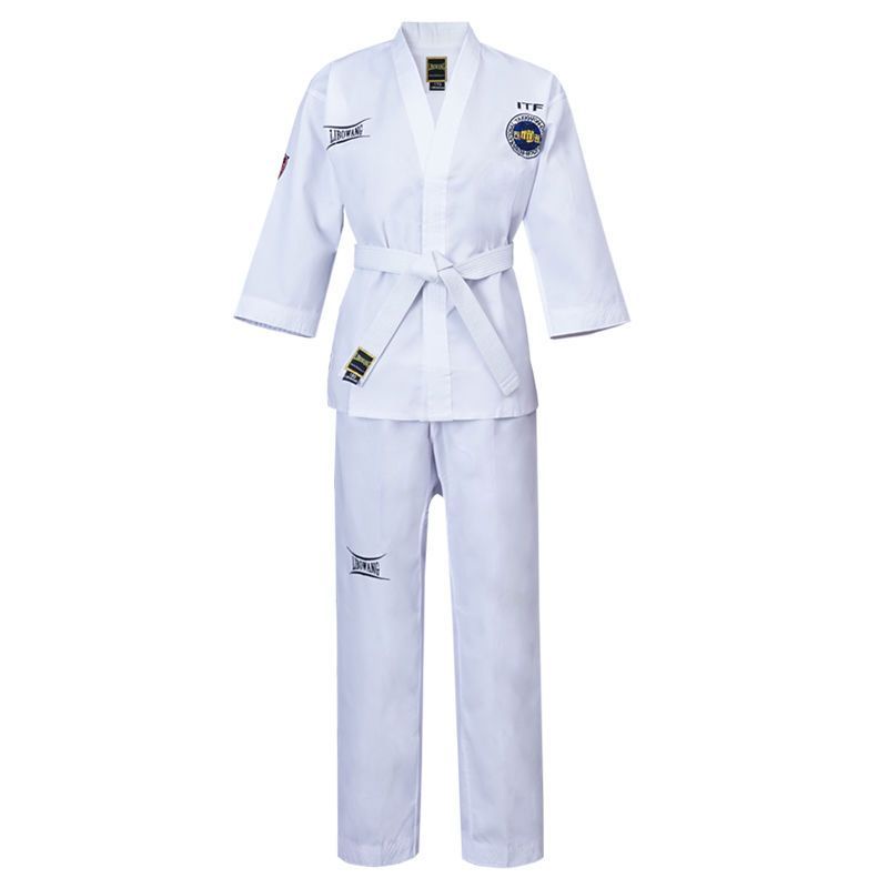 White Collar Taekwondo Suit WTF Taoist ITF Long Sleeve Men Women ...