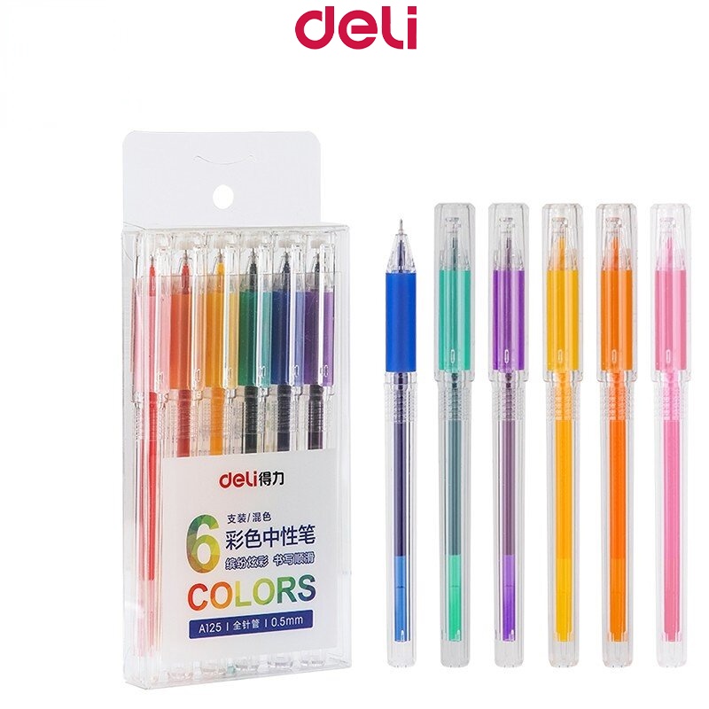 Deli 6 Colors Gel Pen Set Multi Colorful Ballpen | Shopee Philippines