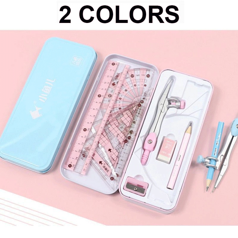 Cute colors School Ruler Set In Metal Case Stationery for accurate ...