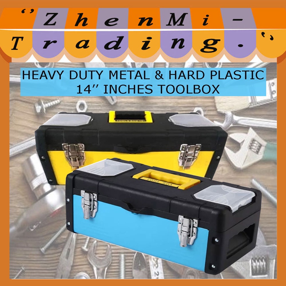 14''iNCHES Heavy Duty Metal Frame & Hard Plastic Tool box (YELLOW/BLUE ...